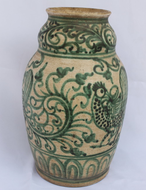 Burmese Antique Ceramic Vase 18th Century Green and White (Mon Tribe ...