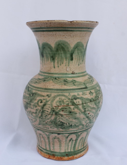 Burmese Antique Ceramic Vase 18th Century Green and White (Mon Tribe ...